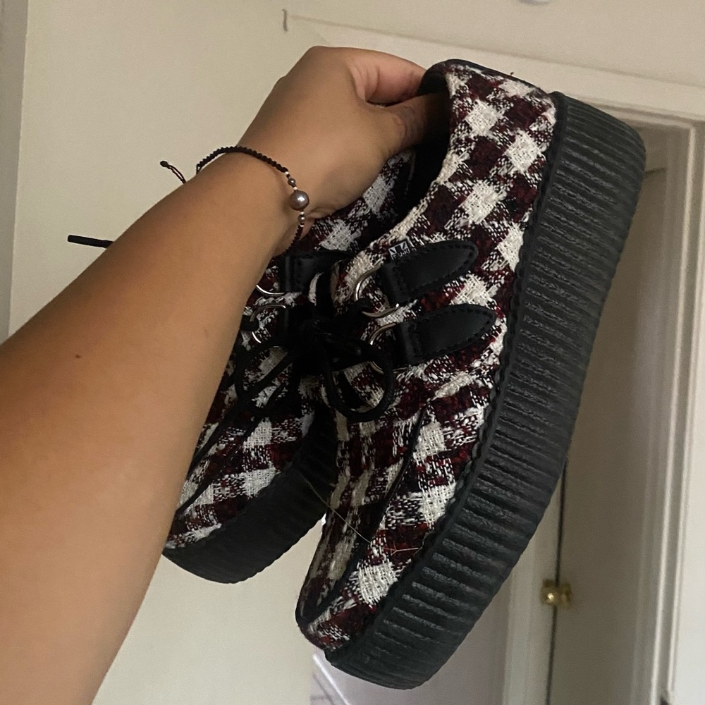 T.U.K Black And White Checkered Platform Shoes - Gem